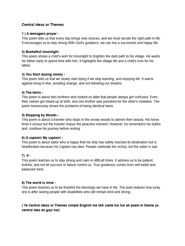 Themes of Inspirational Poems | PDF