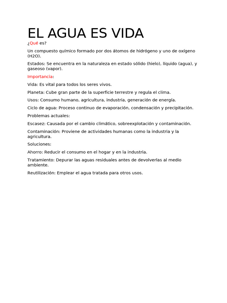 Importancia y Problemas del Agua | PDF