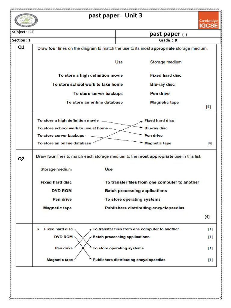 ICT Unit 3 Past Paper Grade 9 | PDF