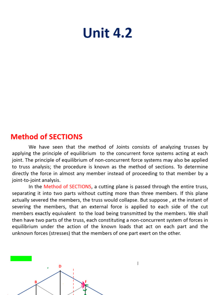Unit 4.2 Analysis of Structure (Method of SECTIONS) - 1 | PDF | Force | Truss