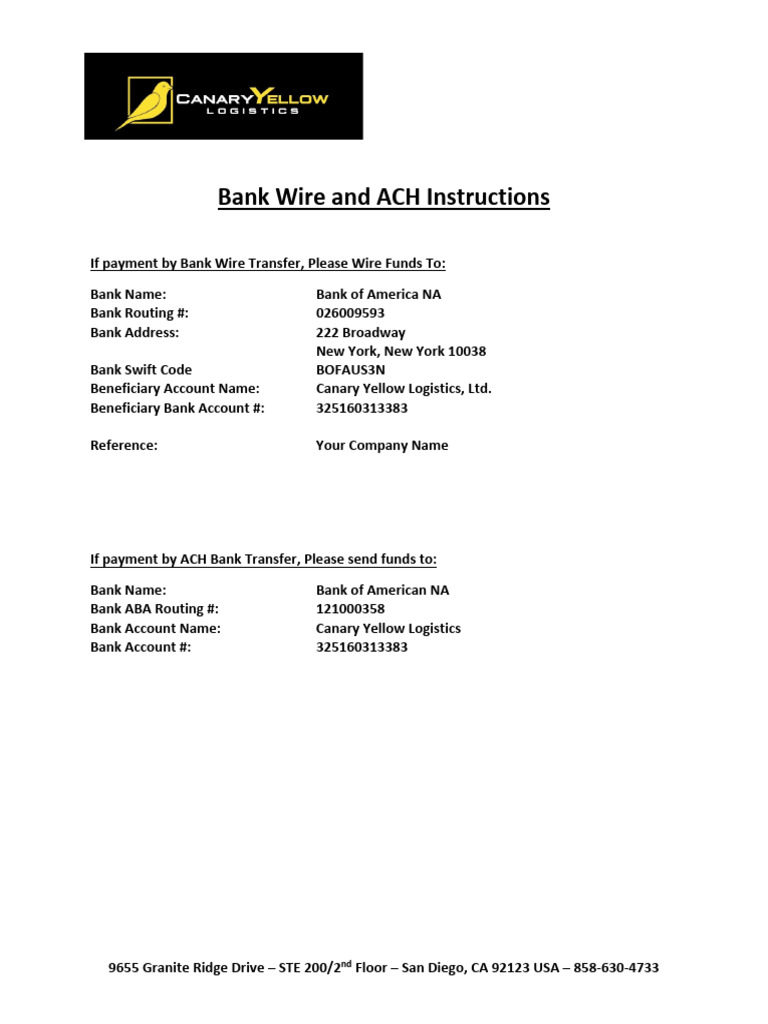 Bank Wire and ACH Payment Instructions | PDF