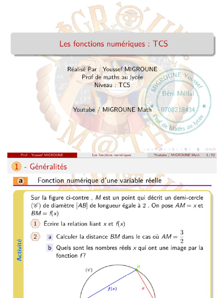Fonctions Numériques TCS - Cours Et Exercices | PDF