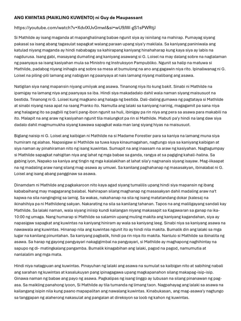 Ang Kwintas (Maikling Kuwento) | PDF