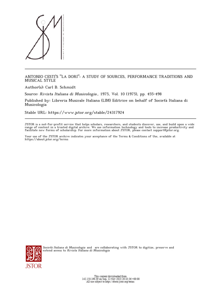 Cesti's La Dori: Sources and Traditions | PDF | Opera