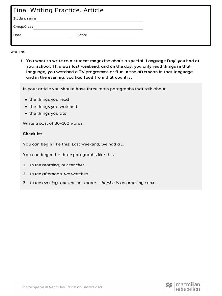Final Writing Practice Article | PDF