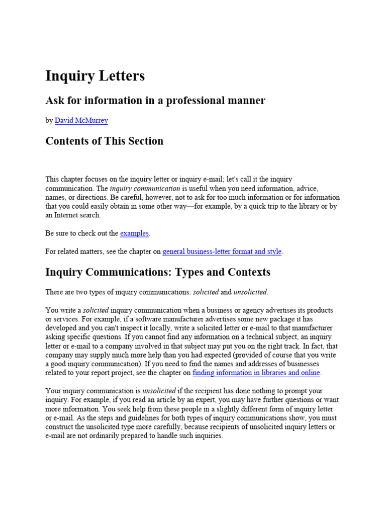 inquiry letter | PDF | Communication | Information