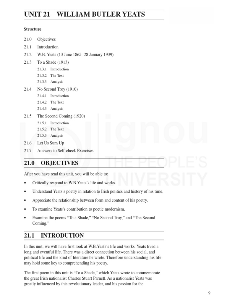 Unit 21 | PDF | W. B. Yeats | Poetry