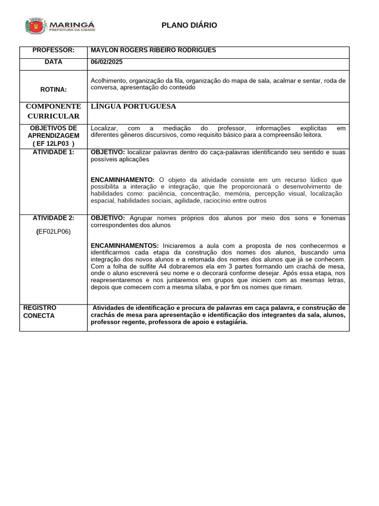 Plano Aula 2C - 06 02 2025 | PDF