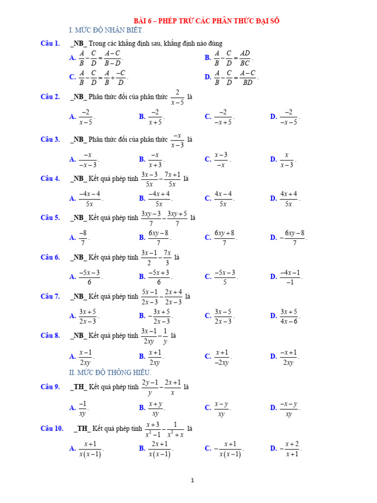 Phép TR Phân TH C+ Đáp Án | PDF