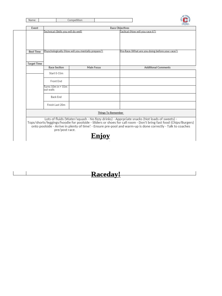 Race Plan and Preparation Guide | PDF