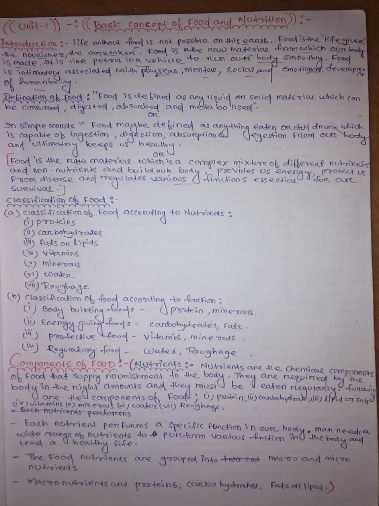 GE 2 Zoology Unit 1 & 2food Nutrition and Health Notes | PDF