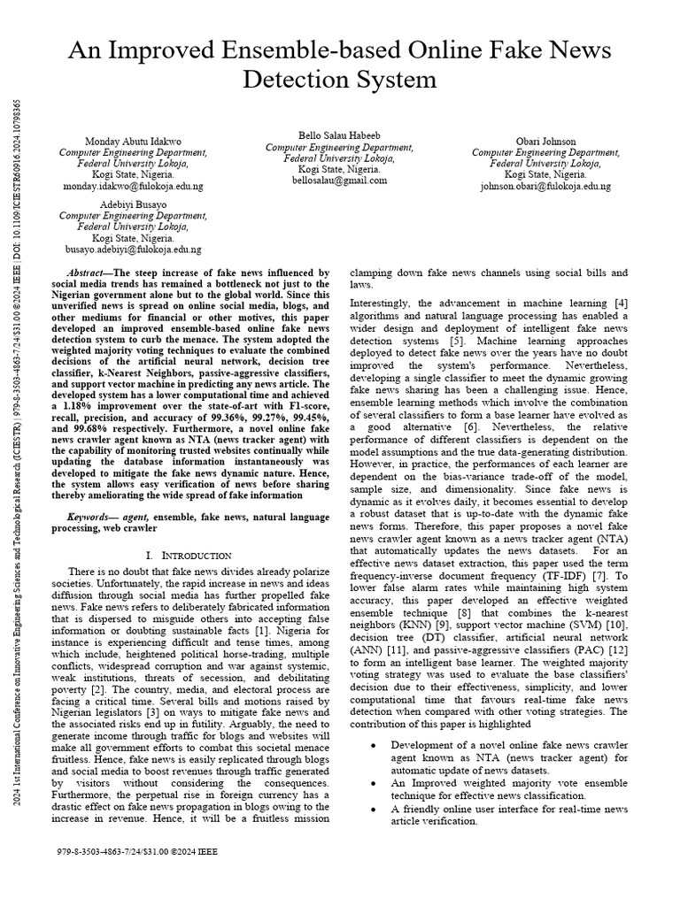 An Improved Ensemble-Based Online Fake News Detection System | PDF ...