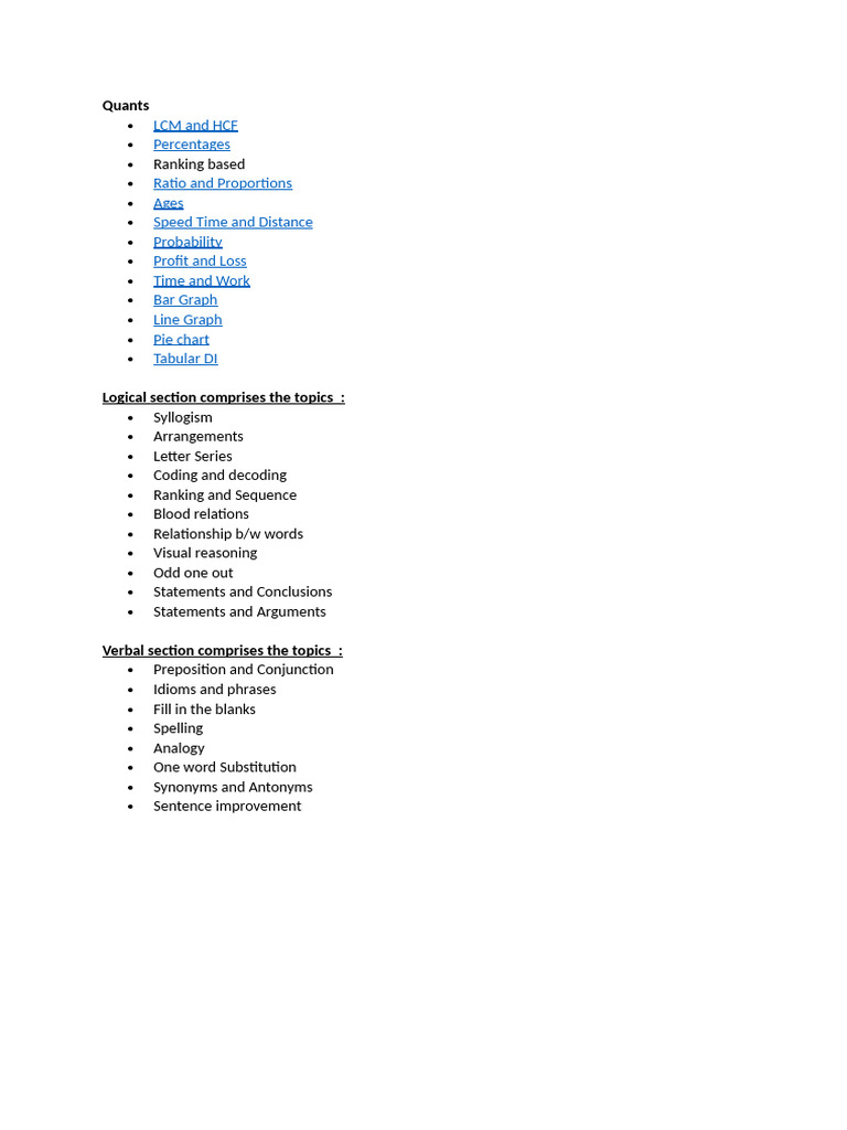 Comprehensive Aptitude Topics List | PDF