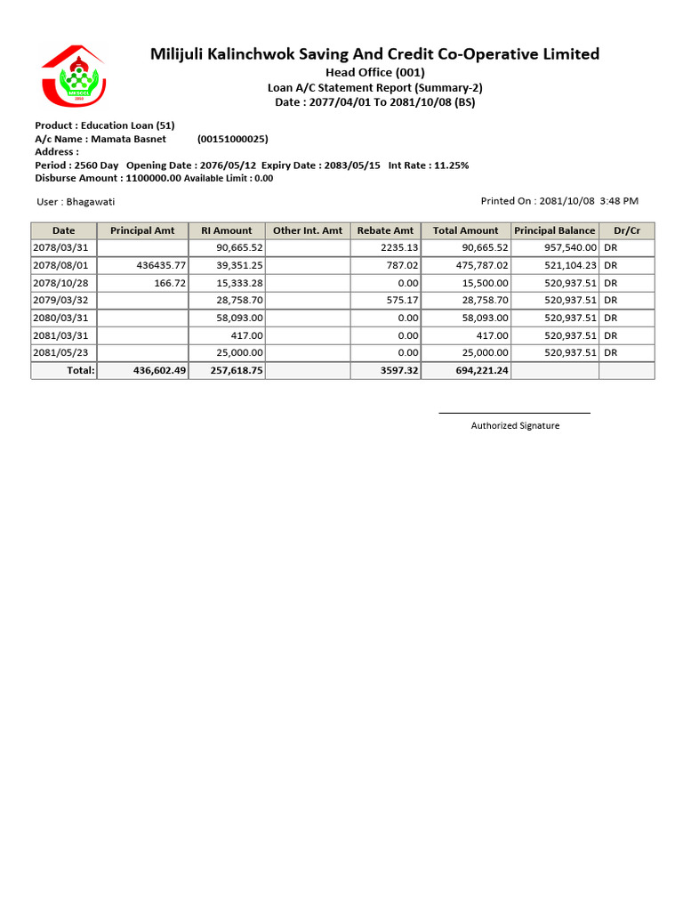 RPT Loan ACStatement Summary Report 2 | PDF