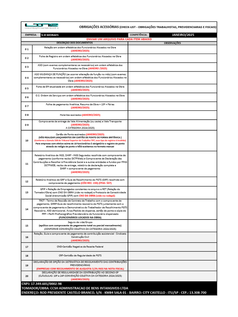 Check List (V.R de Moraes - Jan) Rev 01 | PDF | Bem-estar social ...
