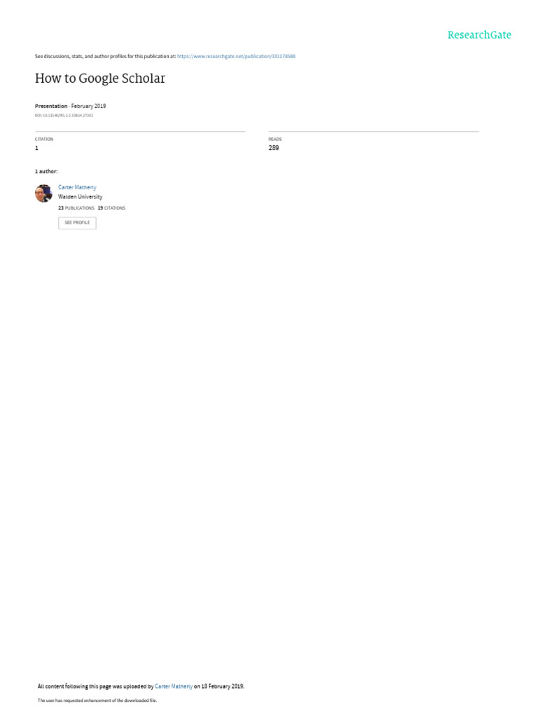 Google Scholar Guide by Carter Matherly | PDF | Libraries | Citation