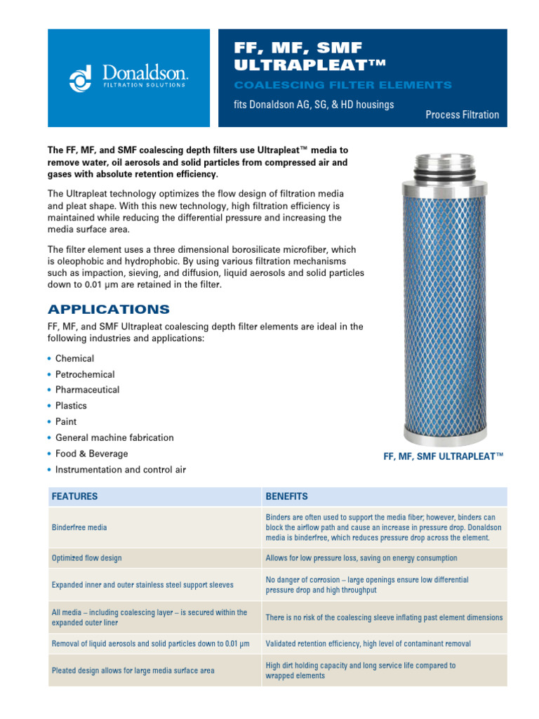 FF MF SMF Ultrapleat Coalescing Filter Elements | PDF | Filtration ...