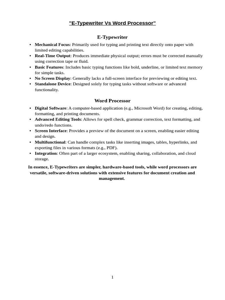 E-Typewriter Vs Word Processor | PDF