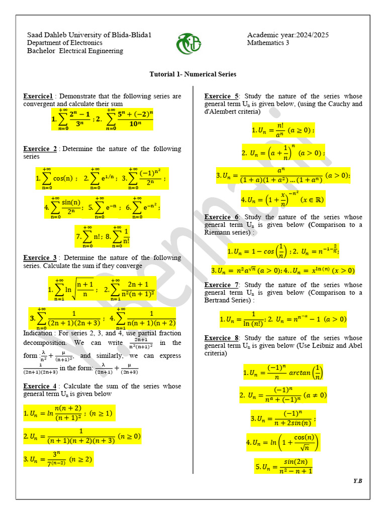 Tutorial1 Numerical Series | PDF | Functions And Mappings | Real Analysis