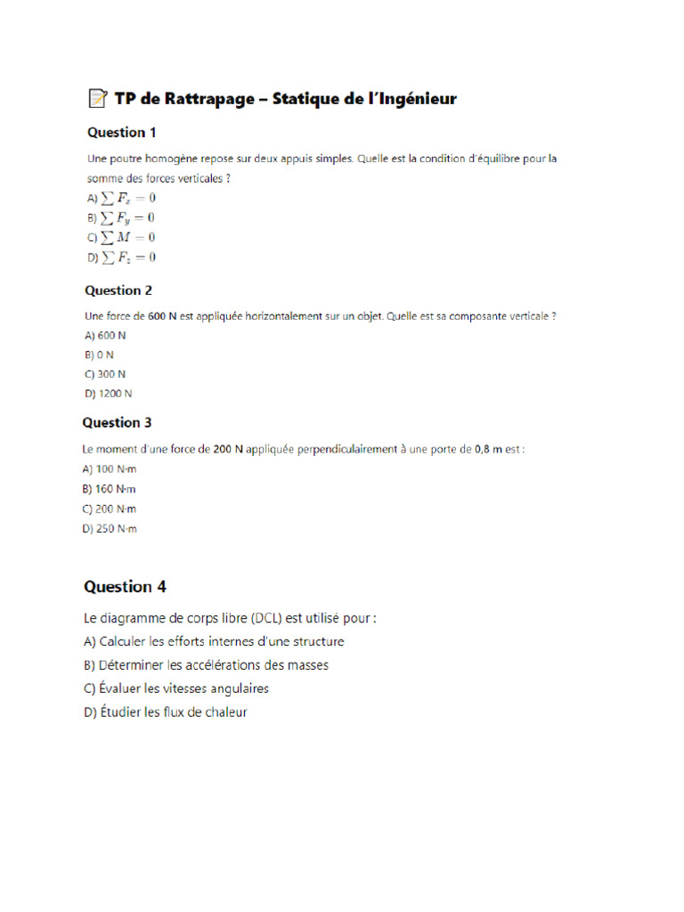 TP DE STATIQUE DE L'Ir (RATTRAPAGE) | PDF