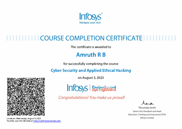 Cyber Security Certificate - Amruth R B | PDF