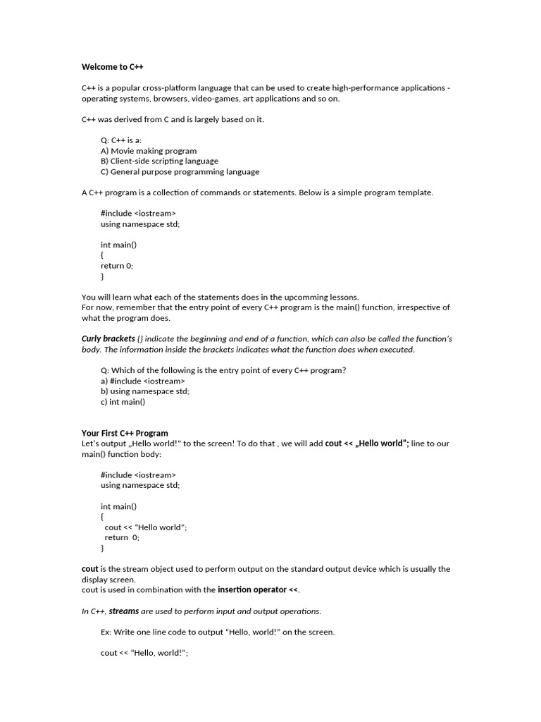 C++ Basics for Beginners | PDF