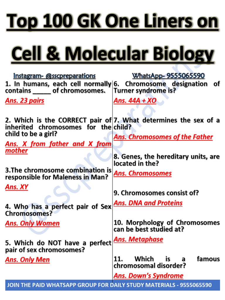 Daily Cell Biology Study Guide | PDF | Cell (Biology) | Dna