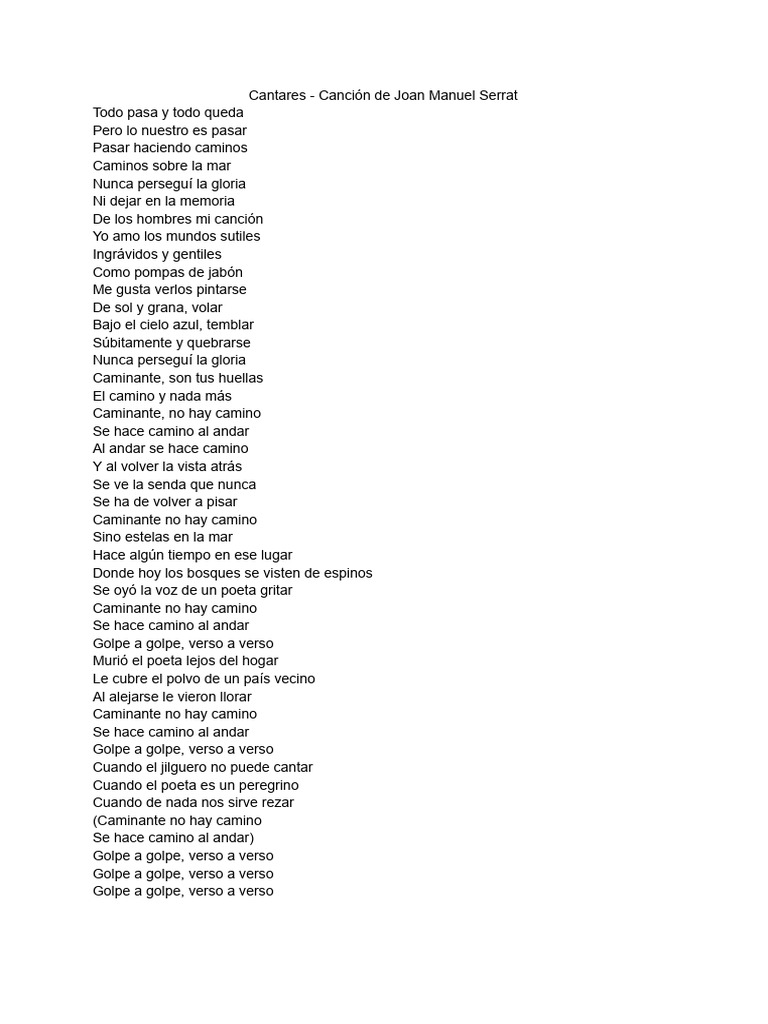 Cantares - Canción de Joan Manuel Serrat-1 | PDF