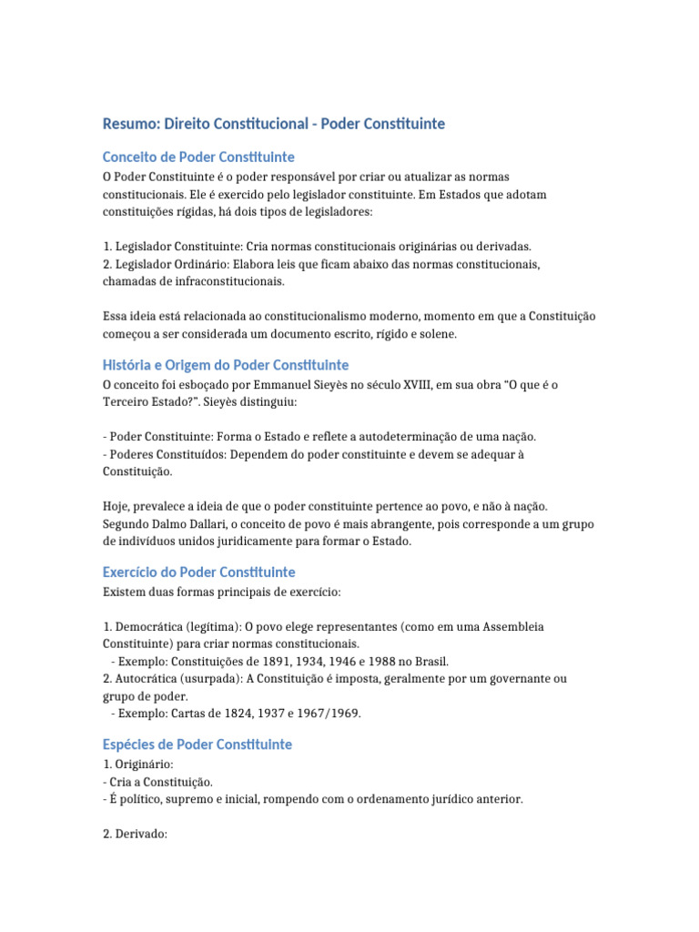 Poder Constituinte Resumo | PDF | Constituição | Justiça