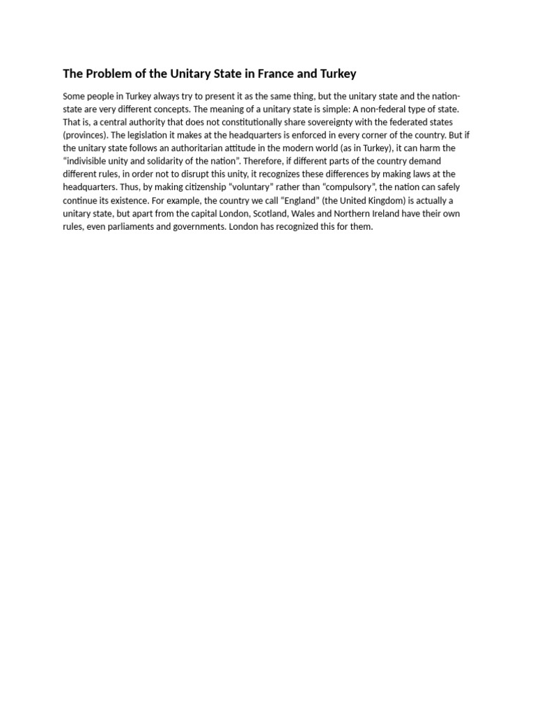 Unitary State Dynamics in France and Turkey | PDF