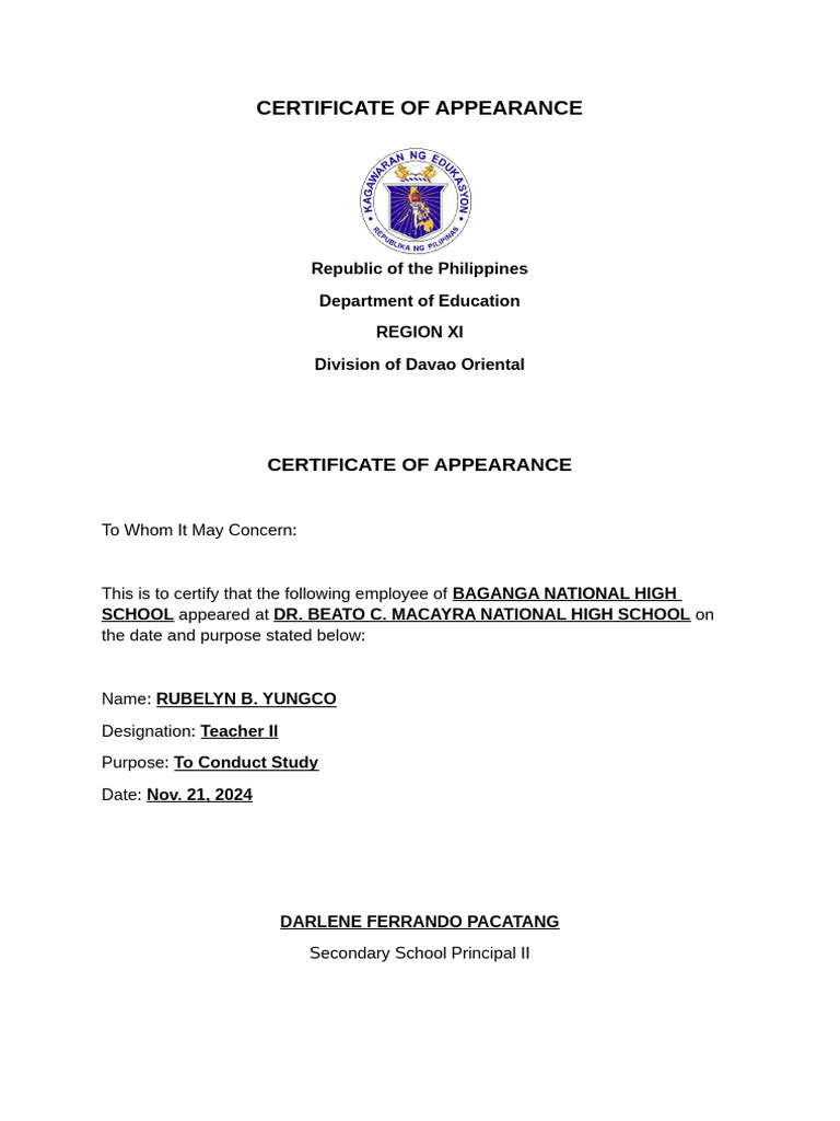 Certificate of Appearance | PDF