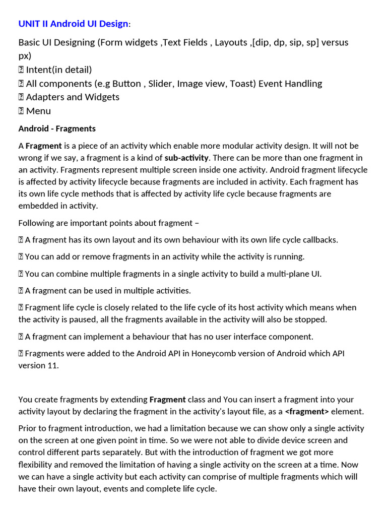 Unit Ii Android Ui Design Pdf Image Resolution Method Computer Programming