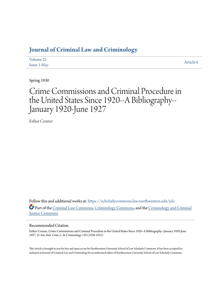 Crime Commissions and Criminal Procedure in The United States Sin | PDF ...