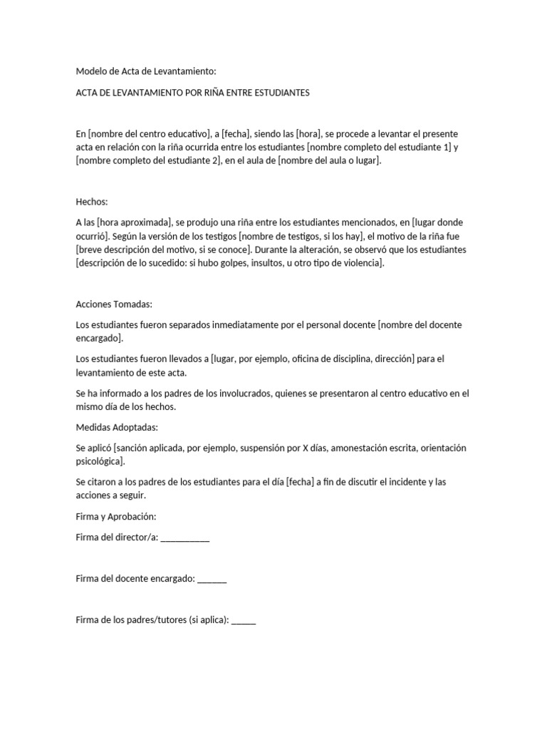 Modelo de Acta de Levantamiento | PDF