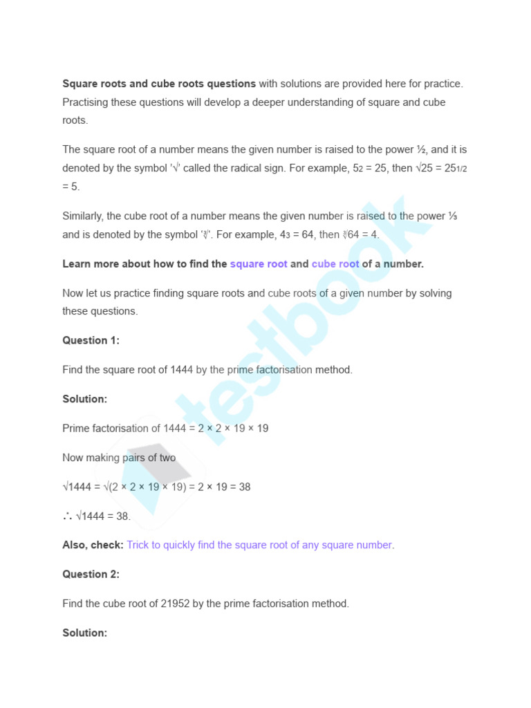 Square Roots and Cube Roots | PDF | Numbers | Square Root