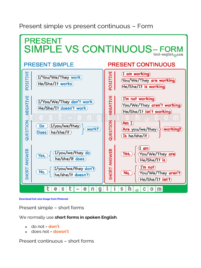 Present Simple - Present Continuous Review | PDF | Verb | Language Families