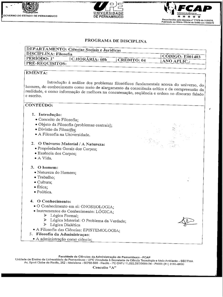 Ementa - Filosofia | PDF