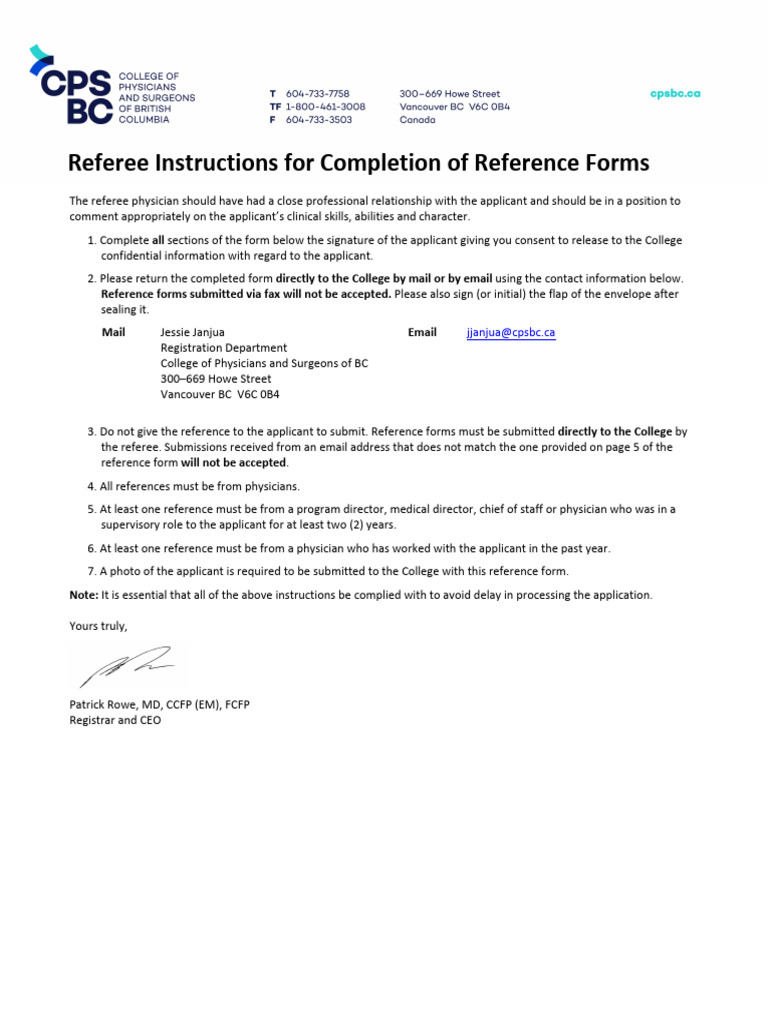 Referee Guidelines for Physician Reference Forms | PDF | Physician | Medicine