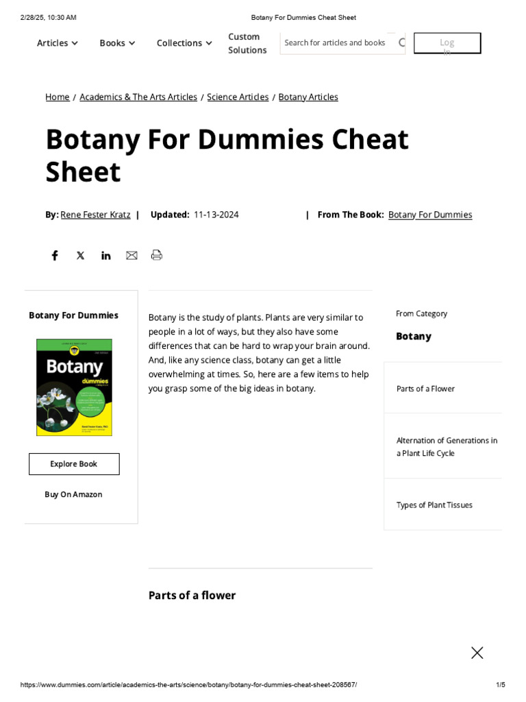 Botany Cheat Sheet Overview | PDF | Tissue (Biology) | Plant Stem