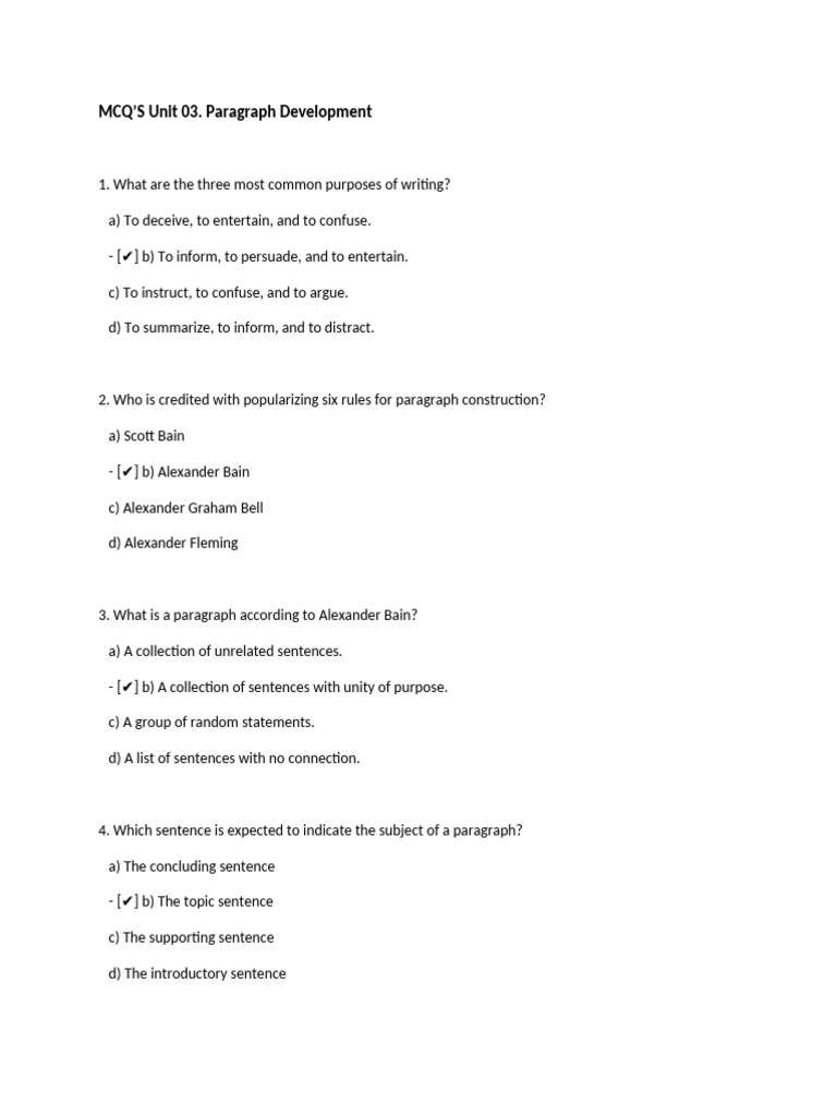 Paragraph Development Mcqs | PDF