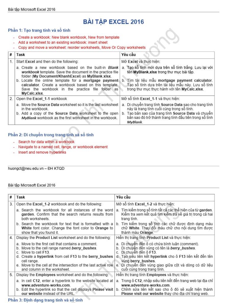 BaiTapNMCNTT-Chuong3-Excel1-Dulieu | PDF