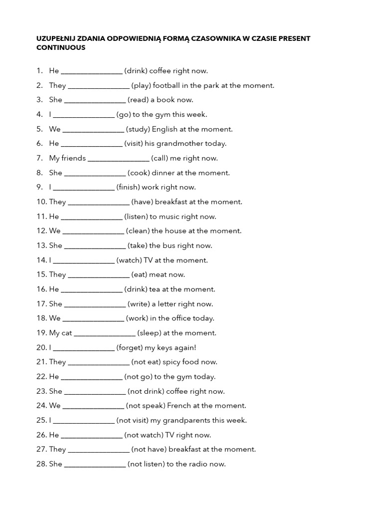 PRESENT CONTINUOUS - BUDOWA ĆWICZENIA | PDF