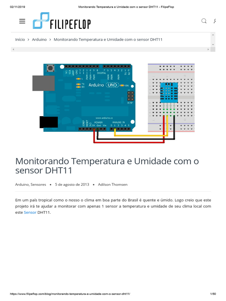 Monitorando Temperatura e Umidade Com o Sensor DHT11 - FilipeFlop | PDF | Arduino | Byte