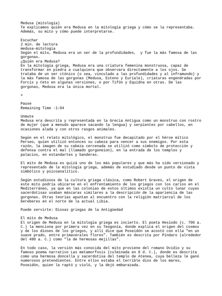 Medusa | PDF | Medusa | Mitología griega