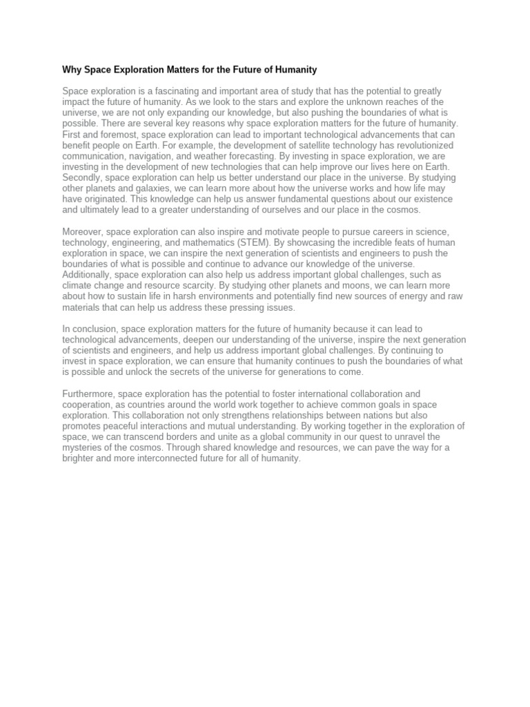 Why Space Exploration Matters For The Future of Humanity | PDF | Space ...