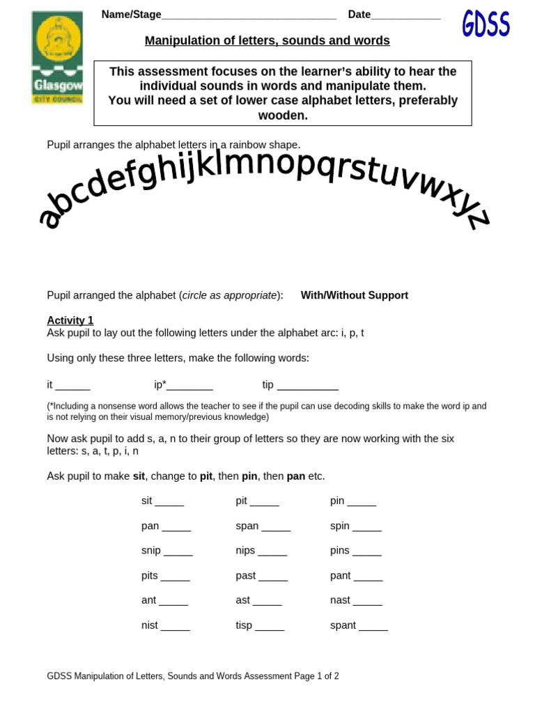 Letter and Sound Manipulation Assessment | PDF | Mental Processes ...