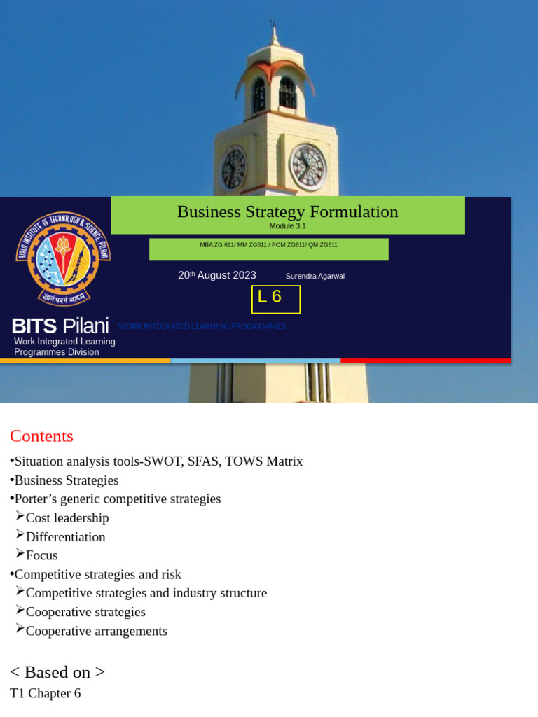 l06 Business Strategy Formulation Rel 5 | PDF | Swot Analysis | Strategic Management