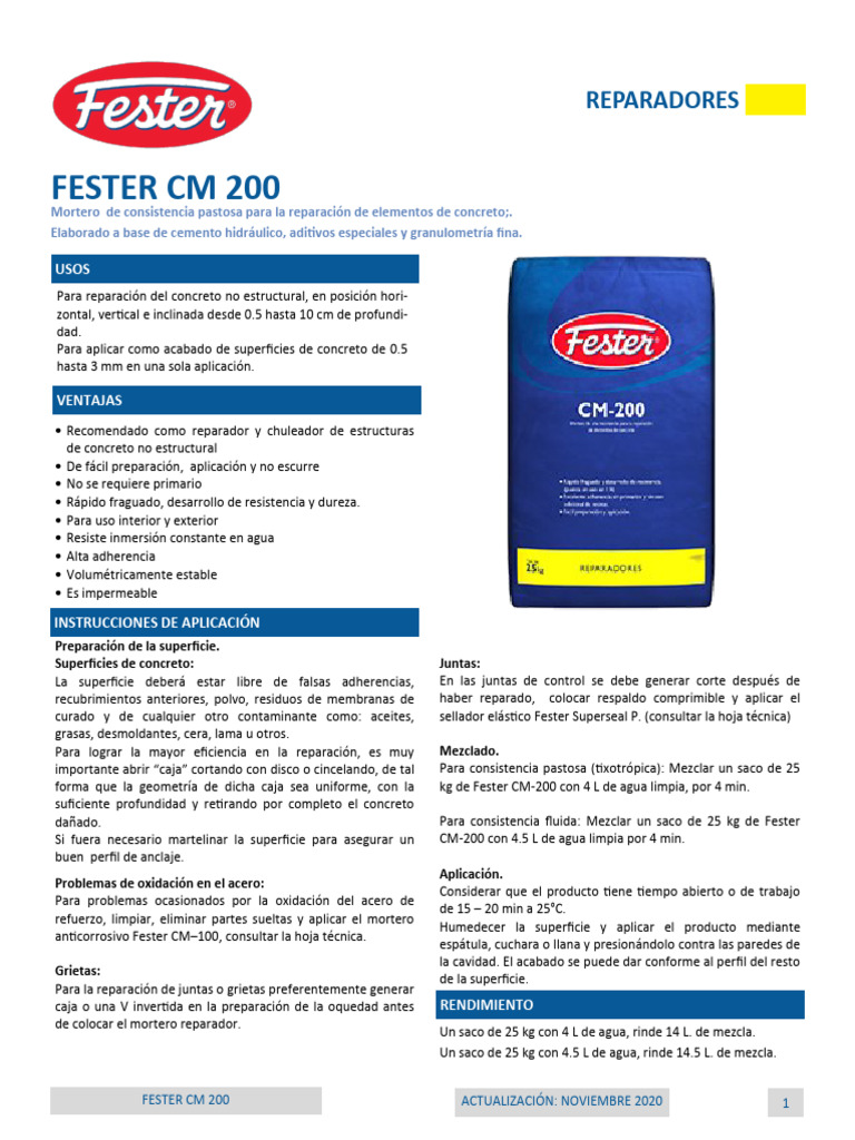 Fester CM 200 Noviembre 2020 | PDF | Hormigón | Materiales