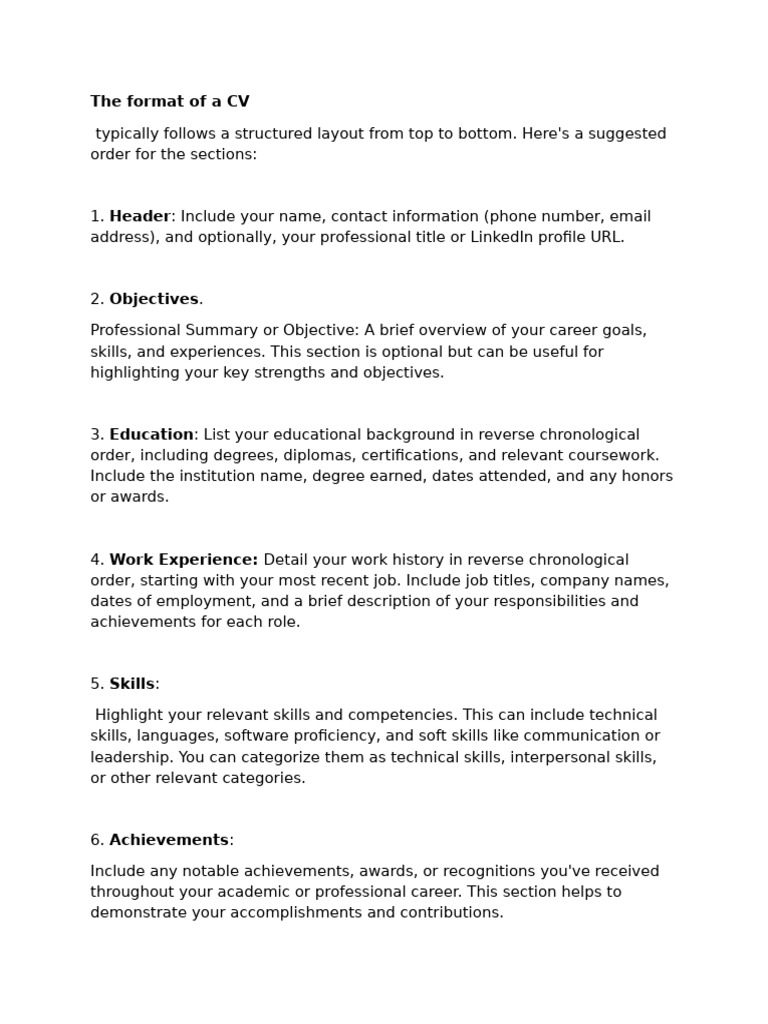 CV Format and Structure Guide | PDF