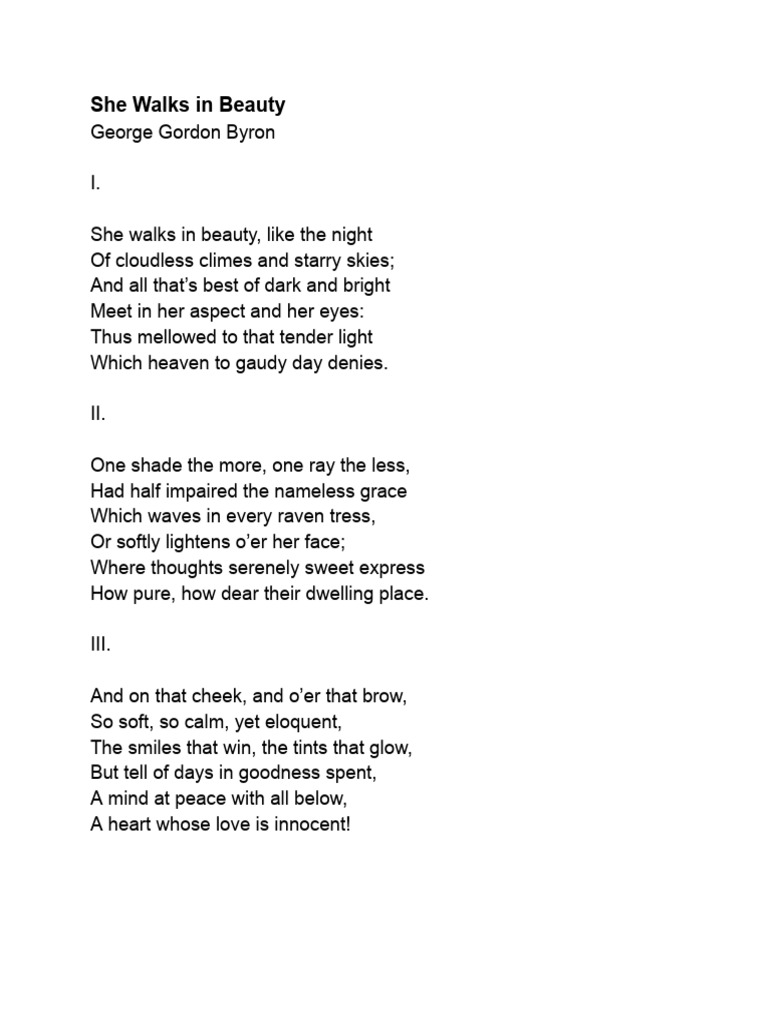 Byron's "She Walks in Beauty" Analysis | PDF
